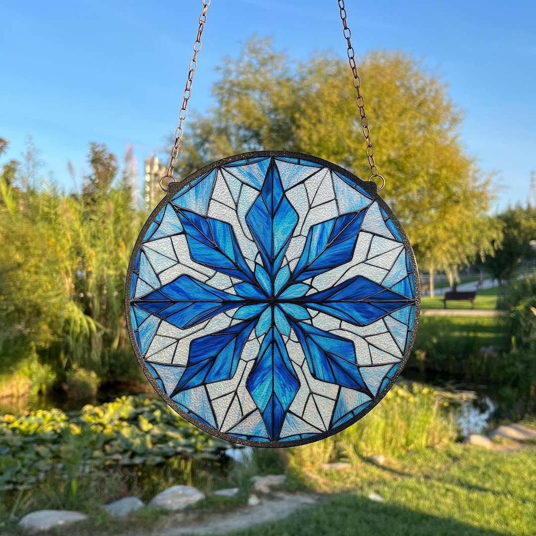 Stained Glass Style Snowflake Suncatcher, Mandala Window Hanging ...