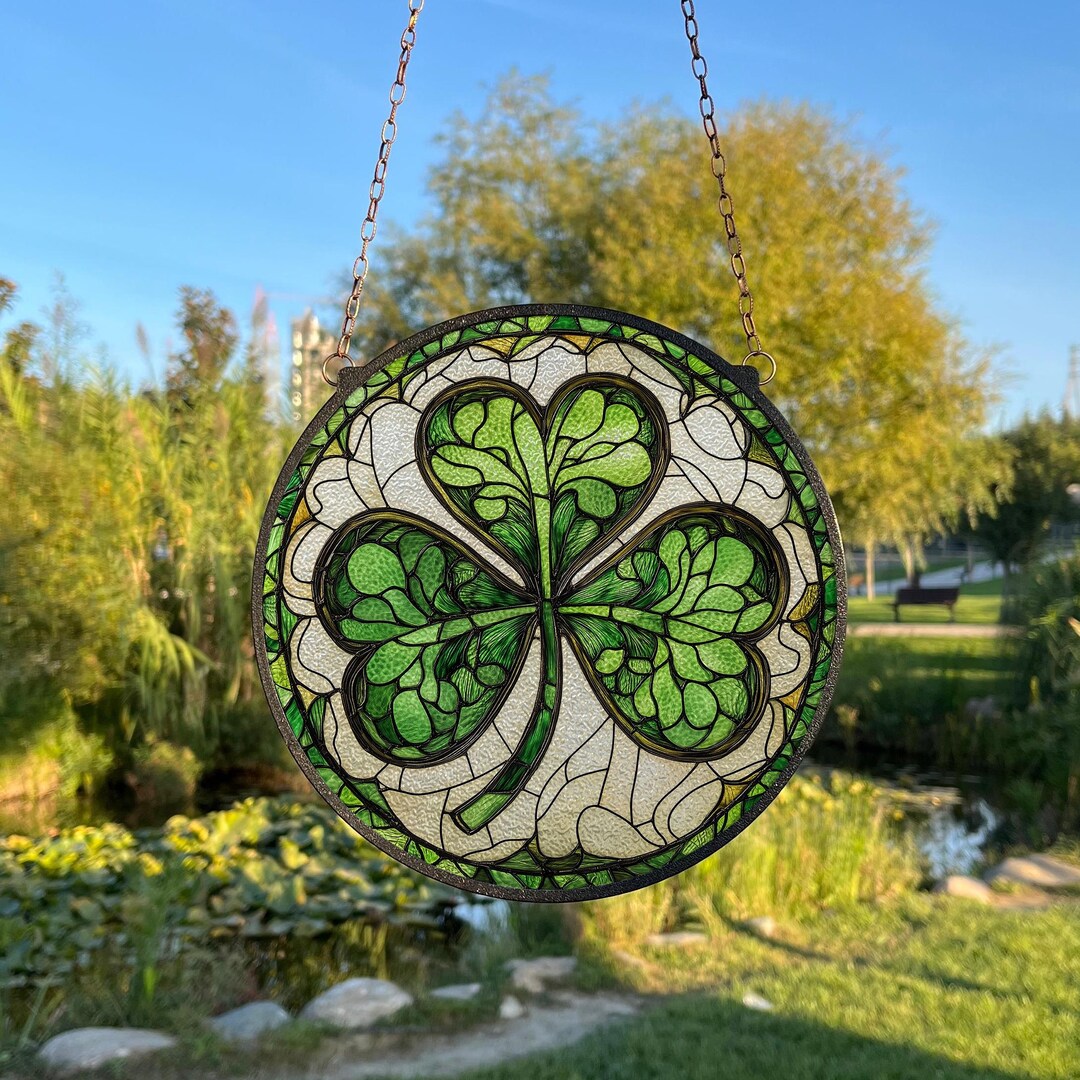 Shamrock Painted Stained Glass Suncatcher, Window Hanging Decor, St ...