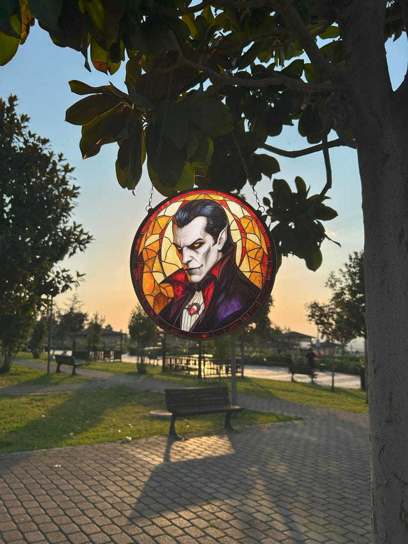 Vampire Dracula Painted Stained Glass Suncatcher, Window Hanging Decor ...