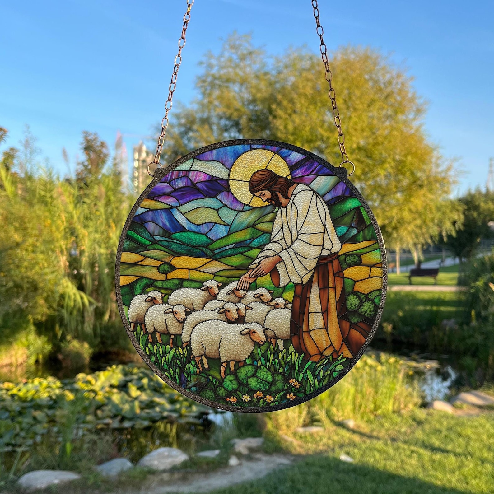 Shepherd Jesus Stained Glass Suncatcher, Christian Window Decor - Etsy