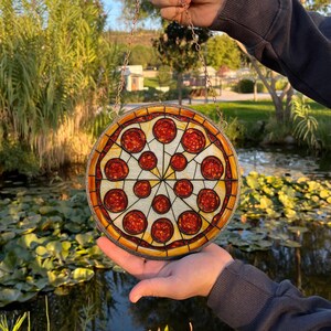 Pepperoni Pizza Stained Glass, Window Hanging Decor, Kitchen Suncatcher ...