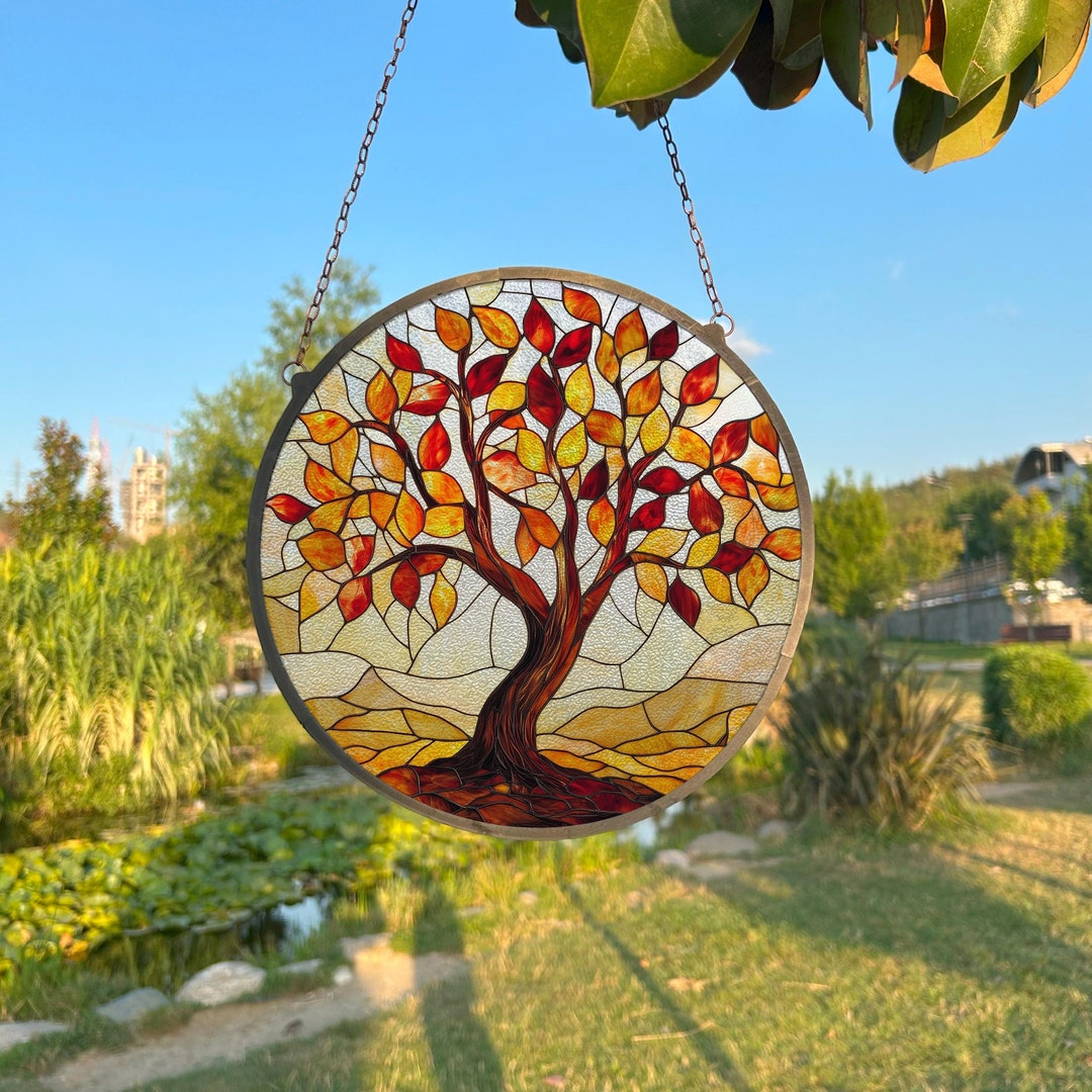 Autumn Tree Stained Glass Style Wall and Window Decoration, Sun Catcher ...