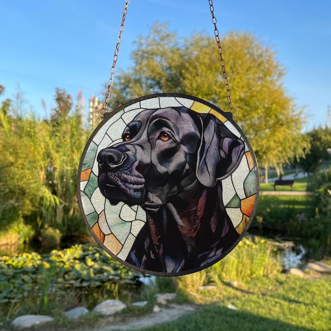 Black Labrador Painted Stained Glass Suncatcher, Dog Window Hanging ...