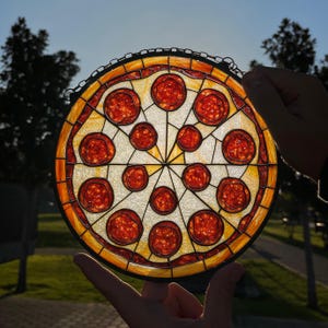 Pepperoni Pizza Stained Glass, Window Hanging Decor, Kitchen Suncatcher ...
