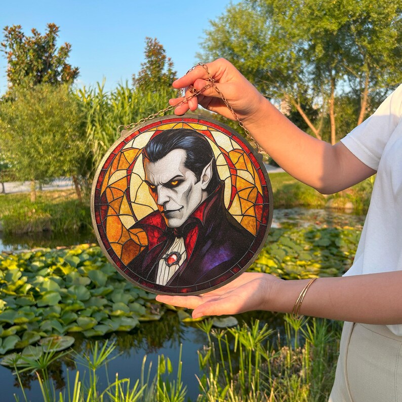 Vampire Dracula Painted Stained Glass Suncatcher, Window Hanging Decor ...