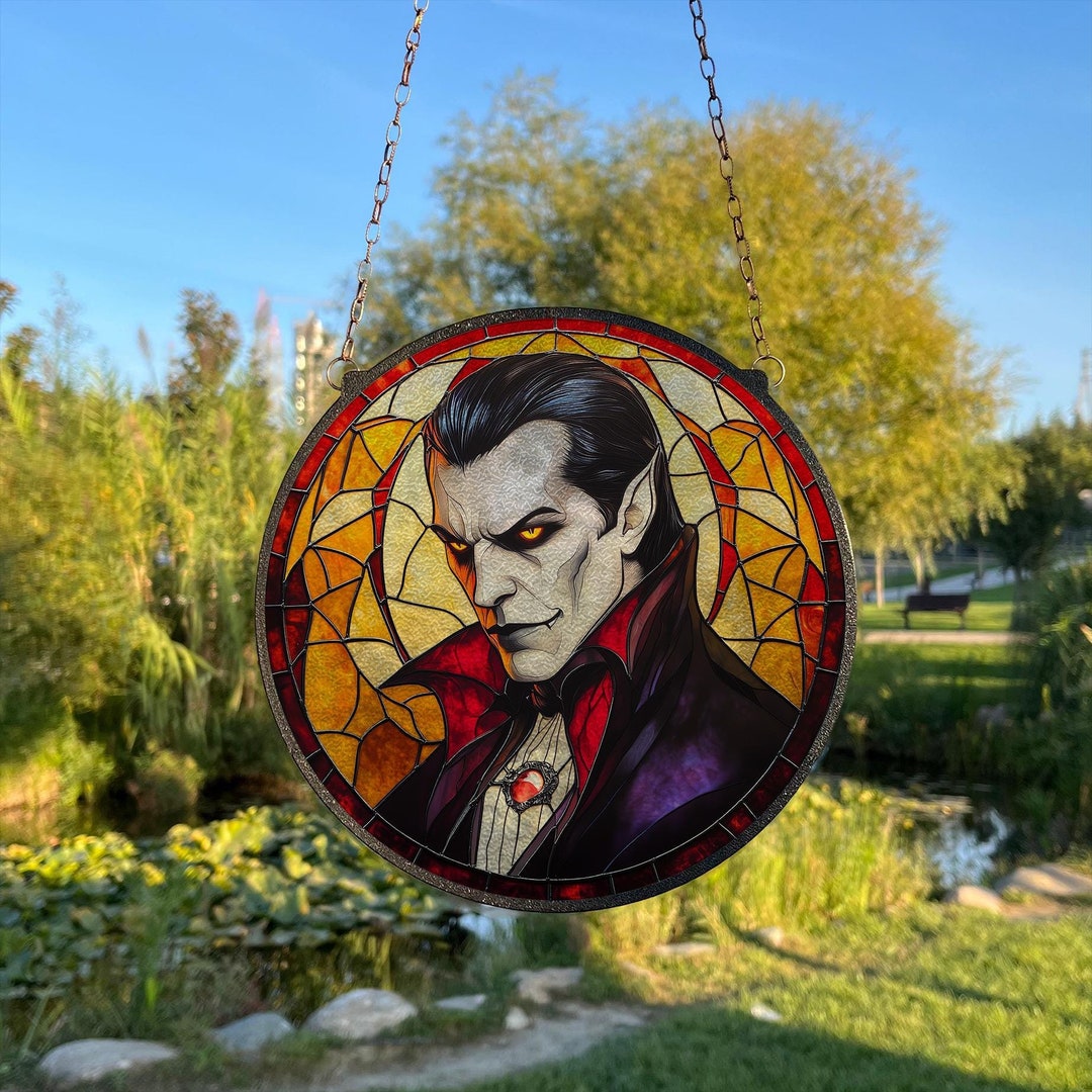 Vampire Dracula Painted Stained Glass Suncatcher, Window Hanging Decor ...