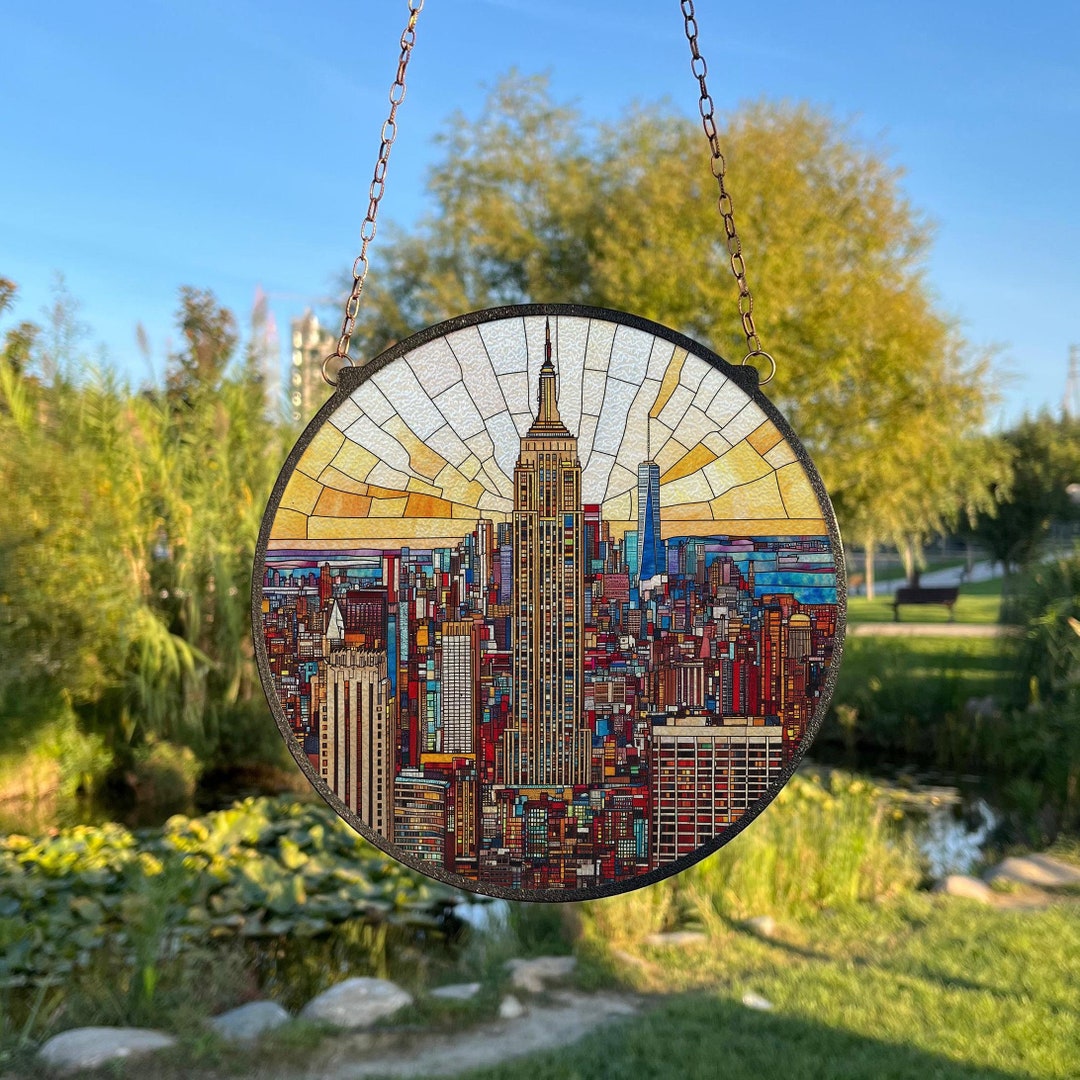 Empire State Building Painted Stained Glass Suncatcher, Window Hanging ...