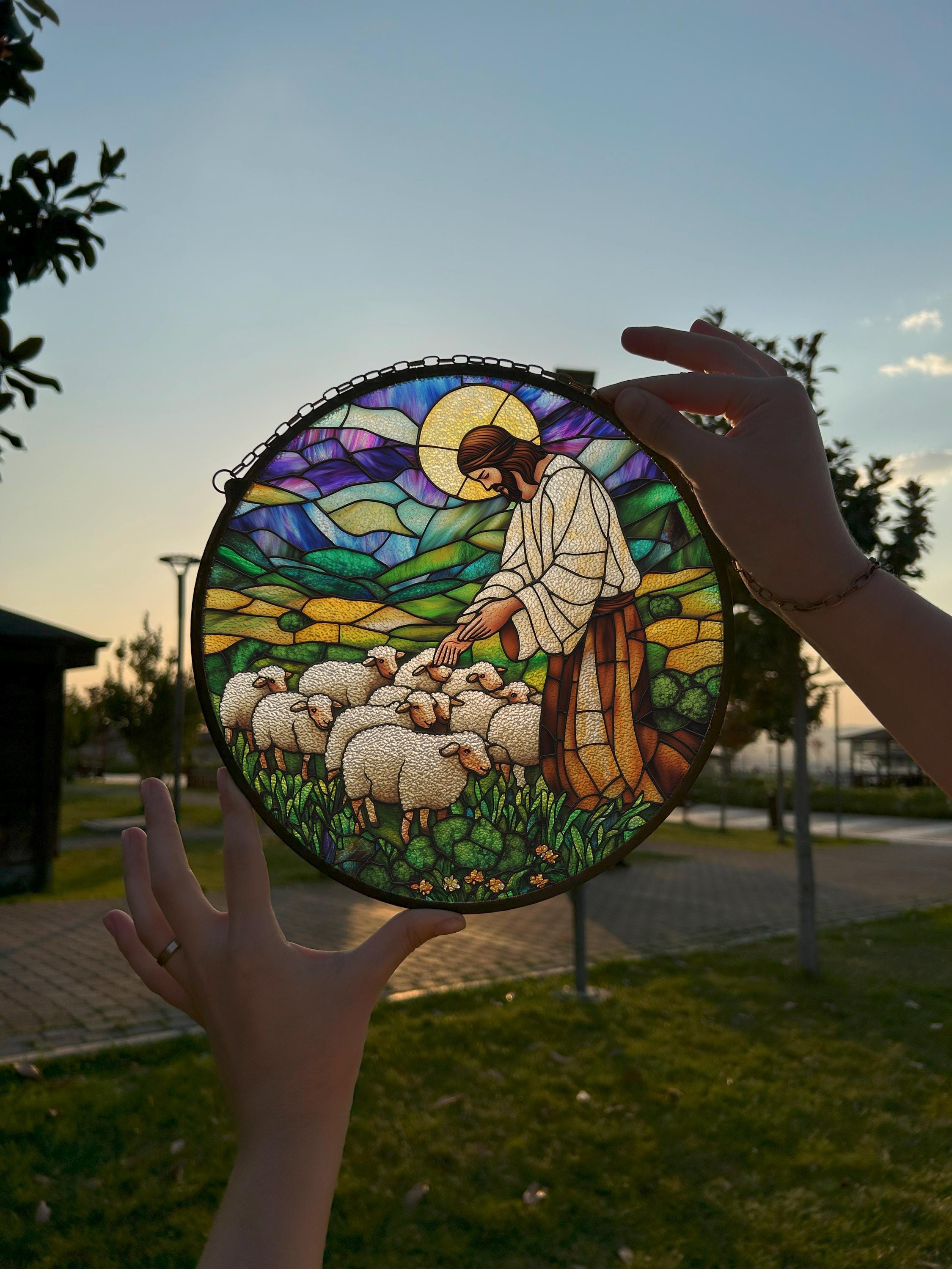 Shepherd Jesus Stained Glass Suncatcher, Christian Window Decor - Etsy