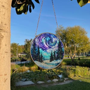 Northern Lights Stained Glass Suncatcher, Window Hanging Decor, Outdoor ...