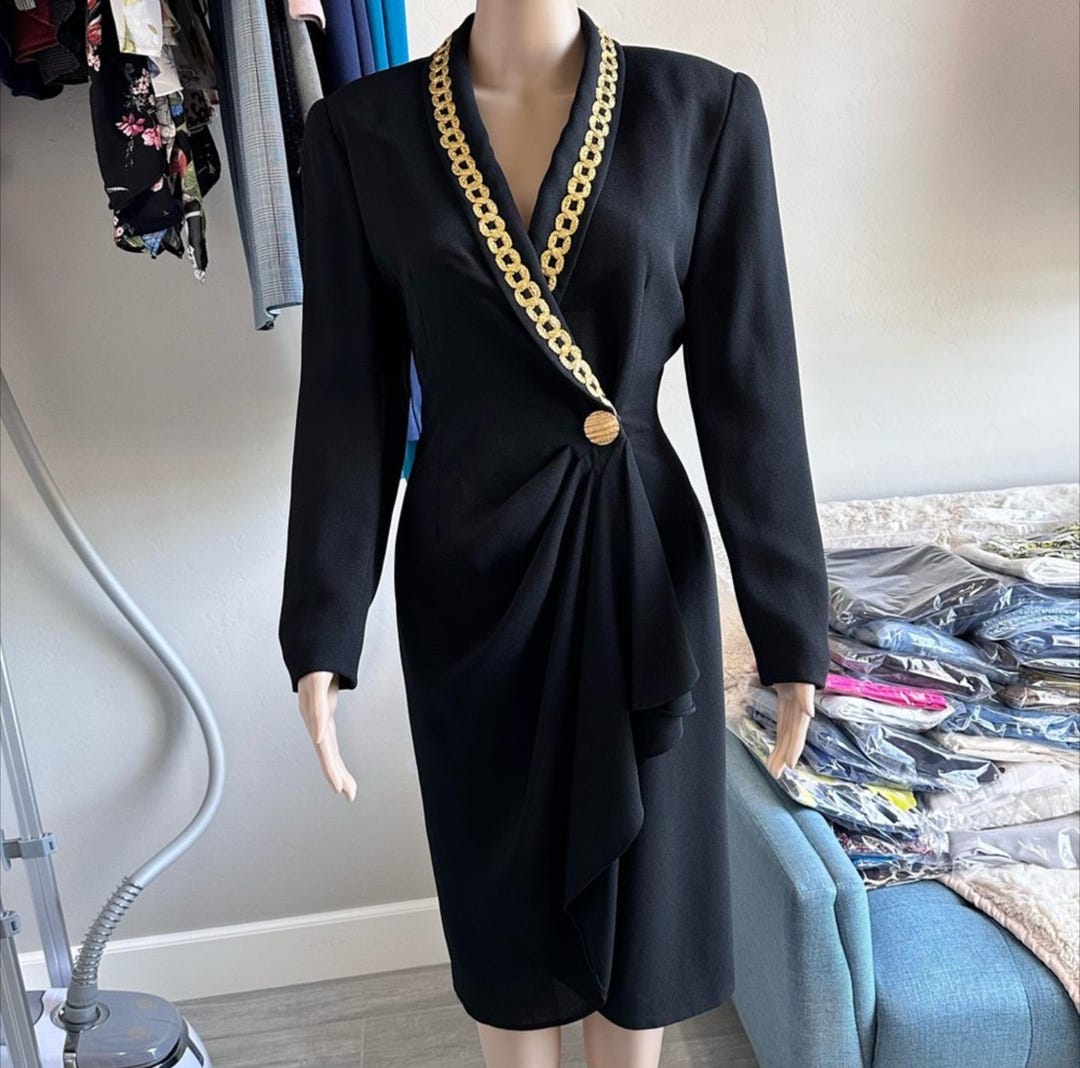 Vintage Bicci by Florine Watcher Black Dress With Gold Accent Made in ...