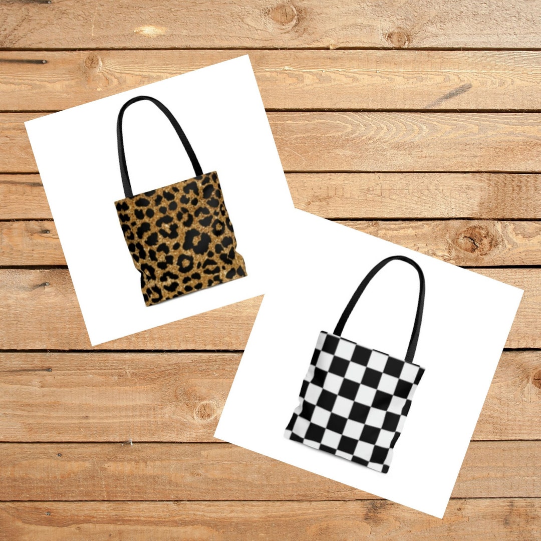 One Side Checkered Flag One Side Leopard Print Tote Bag, Dirt Racing ...