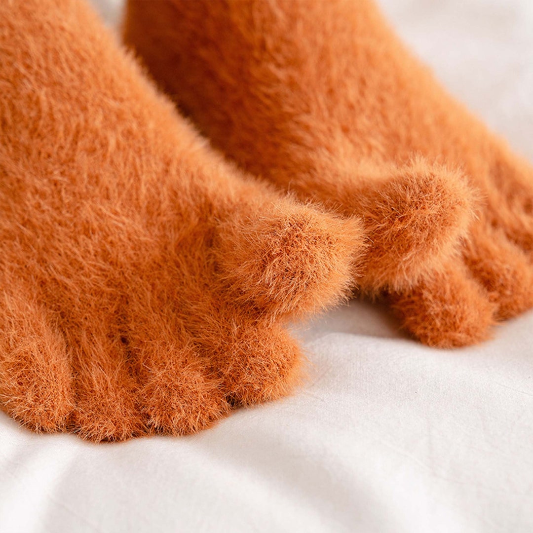 Fuzzy Split-toe Socks,solid Five Toe Socks,women Split-toe Tabi Socks ...