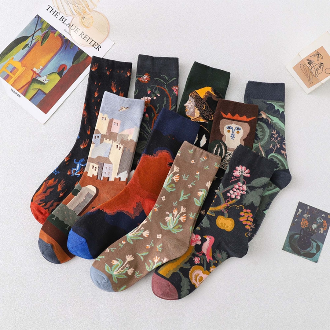 French Style Socks,vintage Floral Pattern Socks,lightweight Crew Socks ...