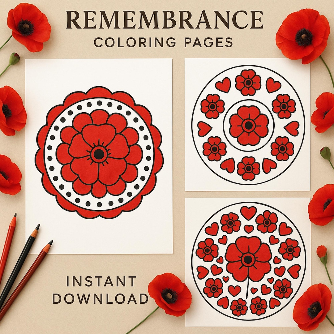 Poppy Mandala Coloring Pages | Remembrance Day Activity (digital ...