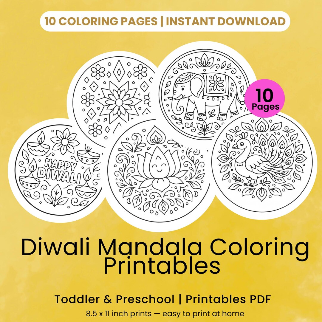 Diwali Mandala Coloring Pages for Kids: Festival of Lights (PDF) - Etsy
