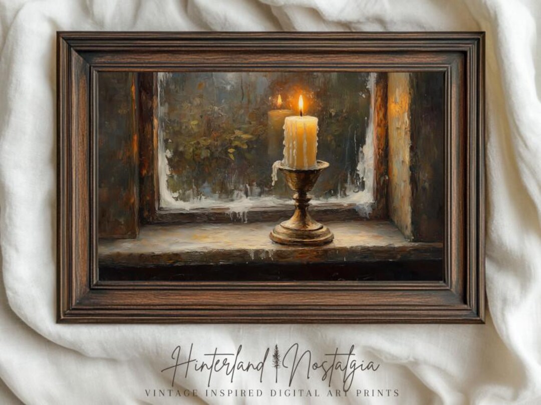 Moody Candle in Window Reflection | Still Life Painting | Canvas Oil ...
