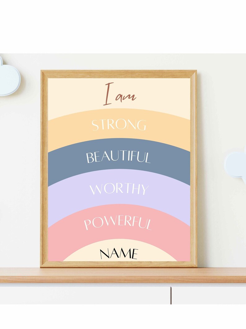 Personalized Rainbow Affirmations Print, I Am Strong, Inspirational ...