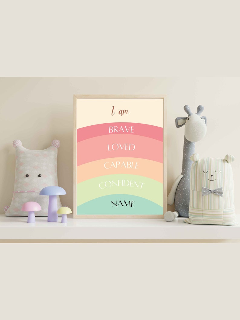 Personalized, Rainbow Affirmations Print, I Am , Inspirational Nursery ...