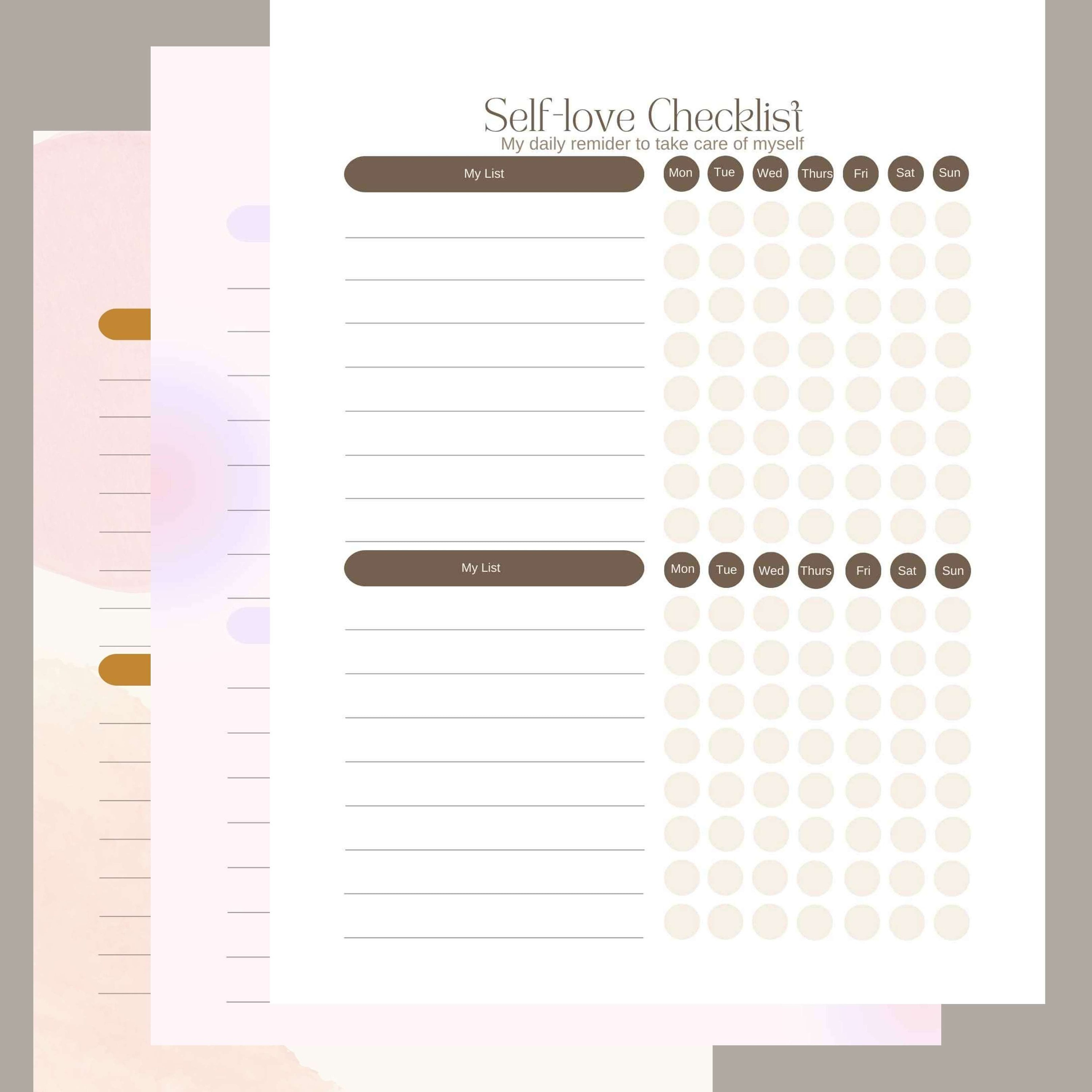 Self Love Checklist, Self-care Planner, Selflove Journal Tracker ...