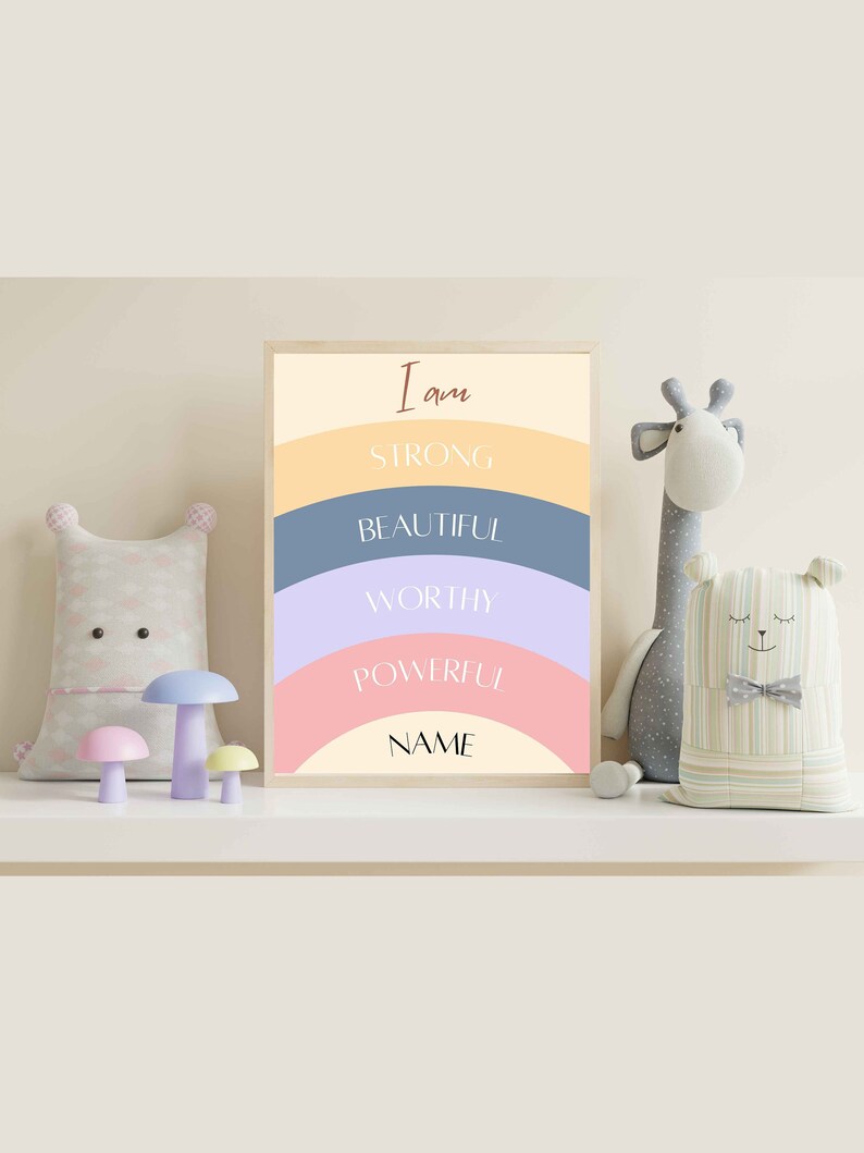 Personalized Rainbow Affirmations Print, I Am Strong, Inspirational ...