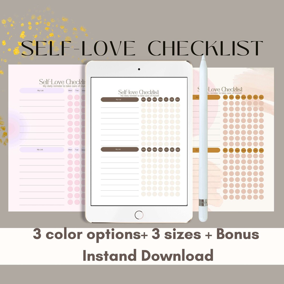 Self Love Checklist, Self-care Planner, Selflove Journal Tracker ...