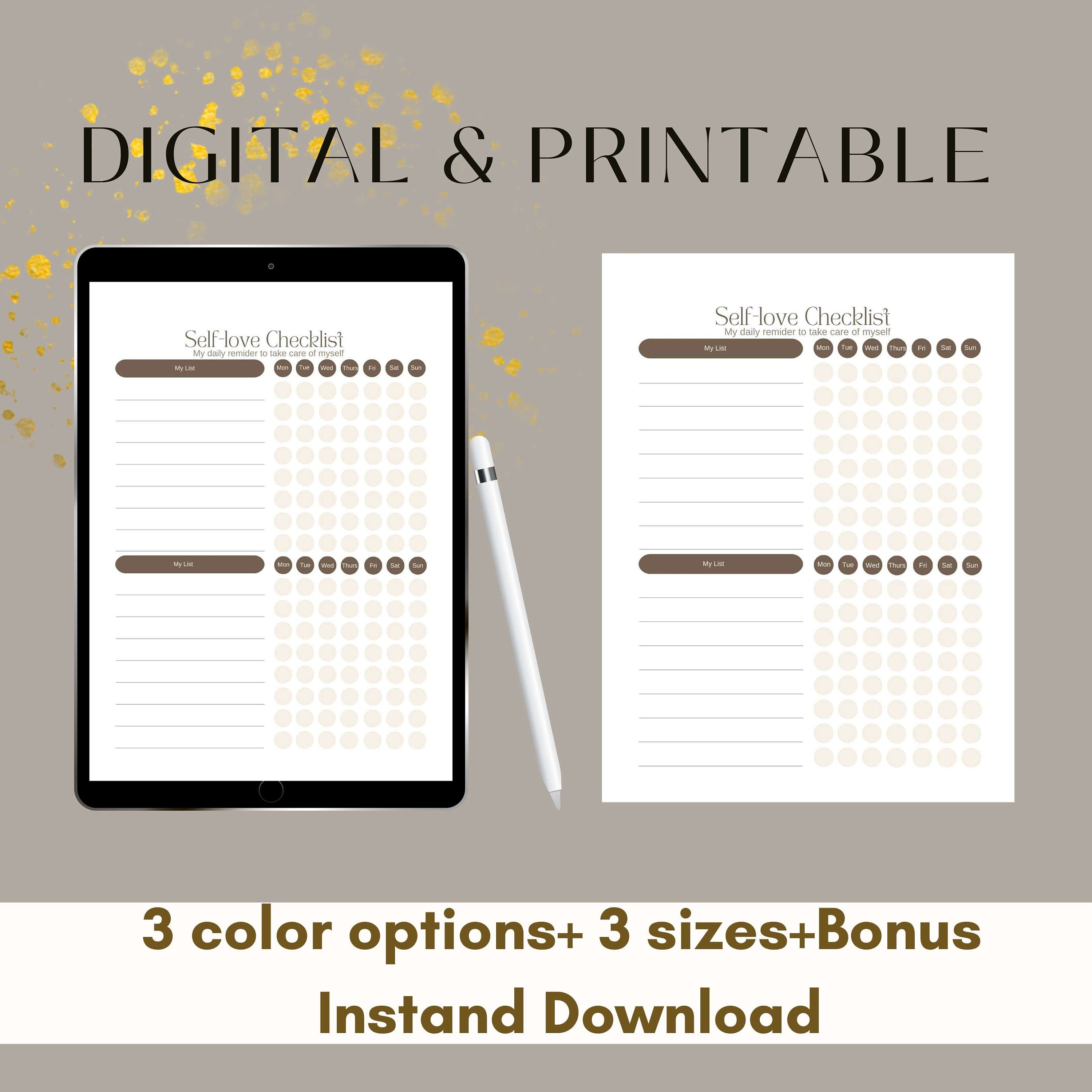 Self Love Checklist, Self-care Planner, Selflove Journal Tracker ...