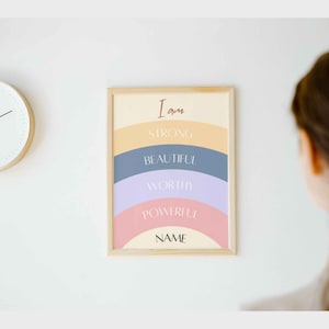 Personalized Rainbow Affirmations Print, I Am Strong, Inspirational ...