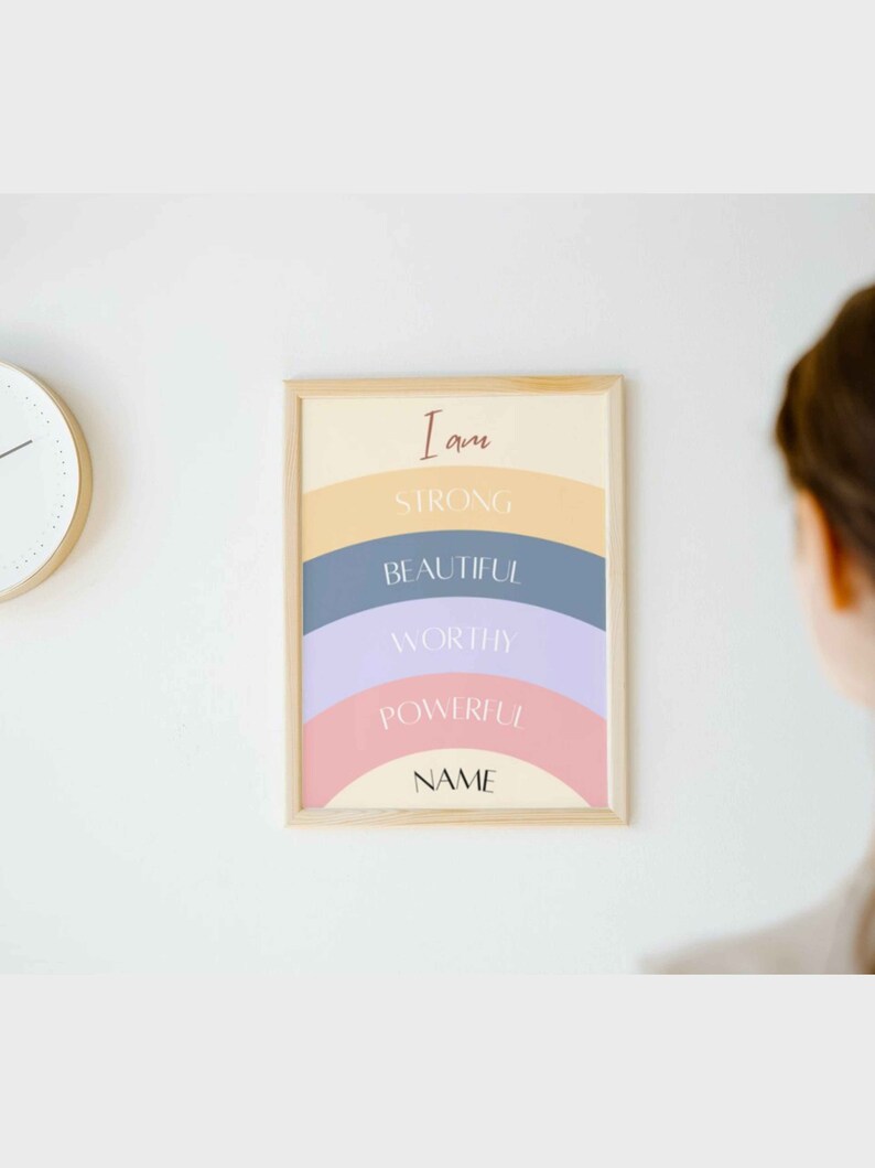 Personalized Rainbow Affirmations Print, I Am Strong, Inspirational ...
