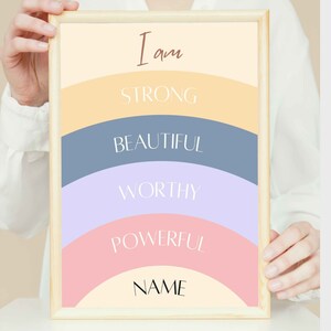 Personalized Rainbow Affirmations Print, I Am Strong, Inspirational ...