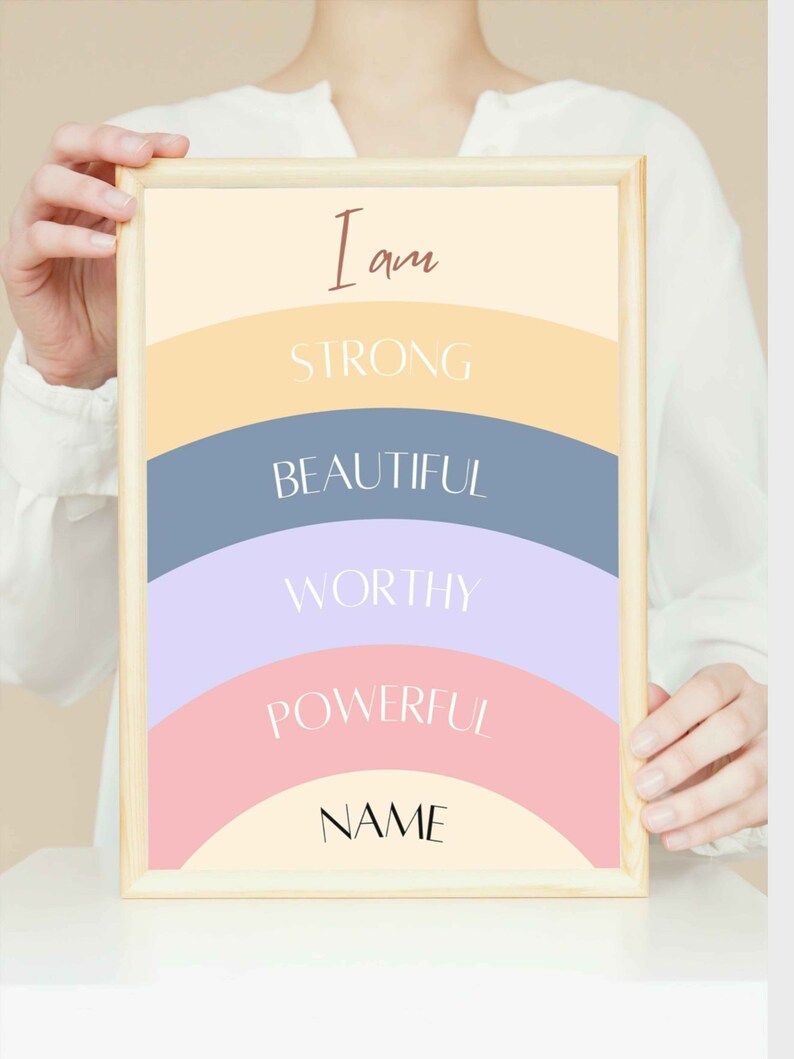 Personalized Rainbow Affirmations Print, I Am Strong, Inspirational ...