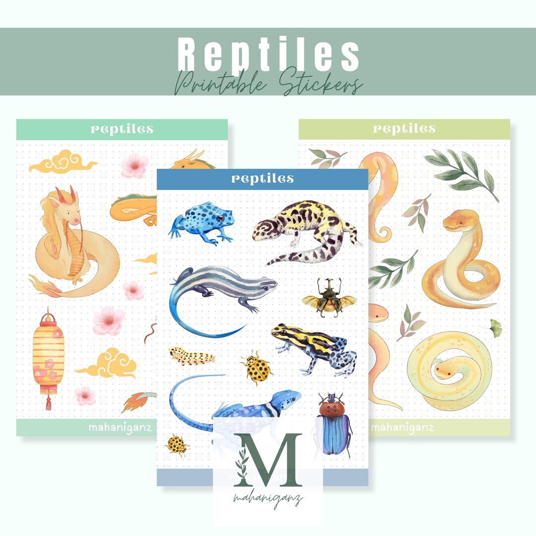 Printable Sticker Sheet | Reptiles | Pngs | Silhouette and Cricut ...