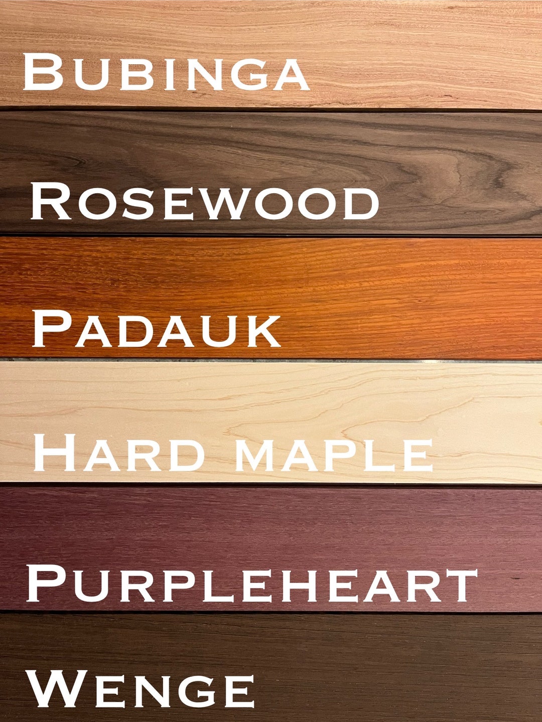 1/2”x4”x24” Premium Padauk, Maple, Rosewood, Purpleheart, Wenge ...