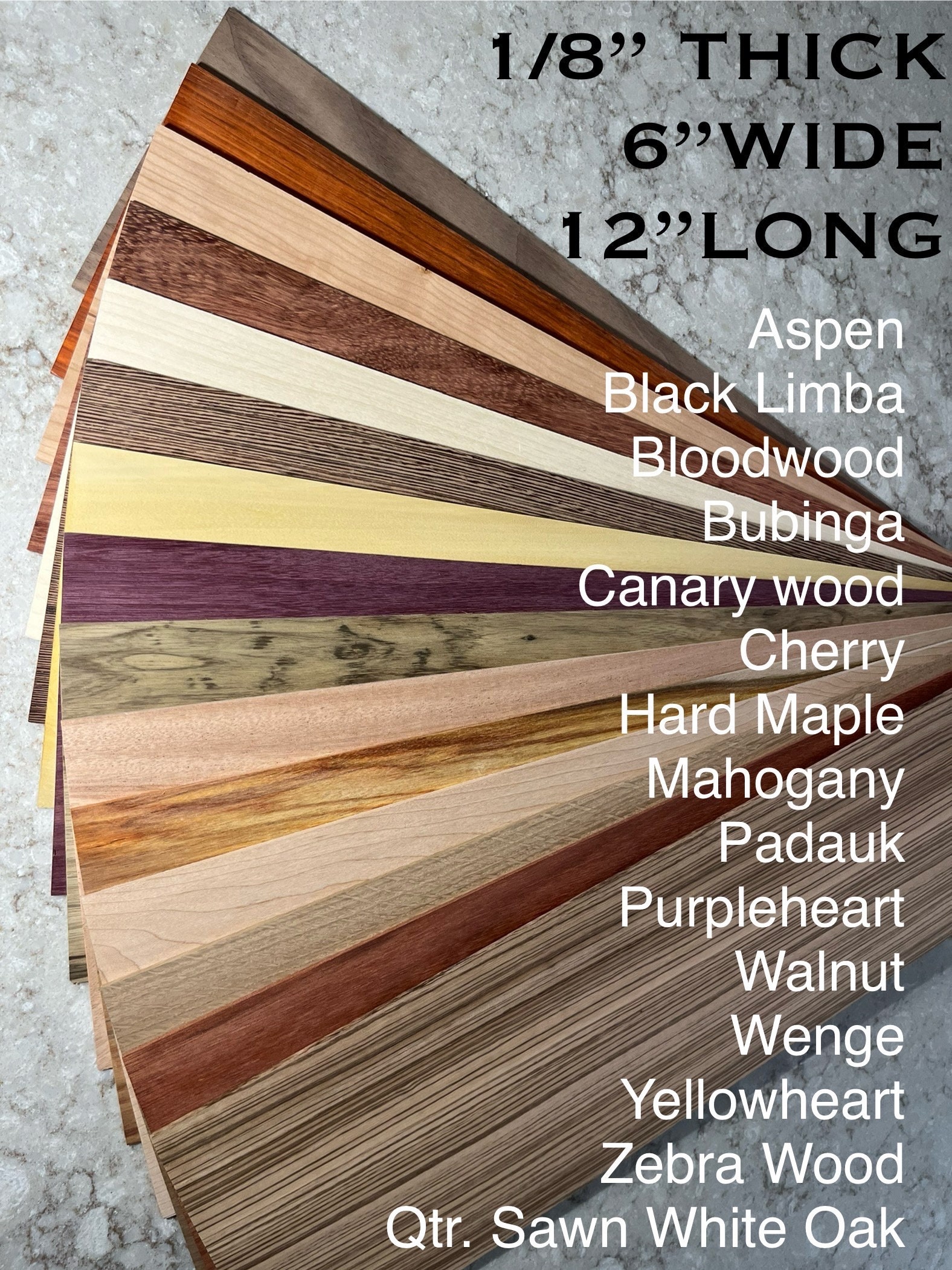1/8” 15 Different Species of 6”x12”x1/8” Thick Exotic and Domestic ...