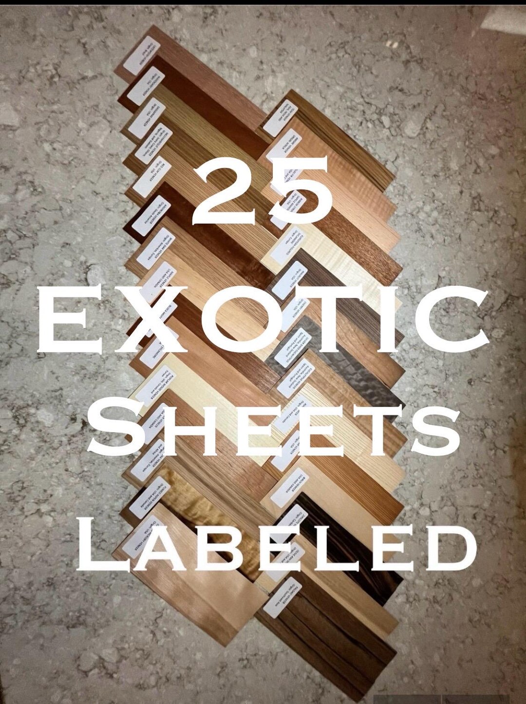 25 LABELED 6” by 12” Exotic Wood Veneer Sheets. 25 Beautiful Exotic Raw ...