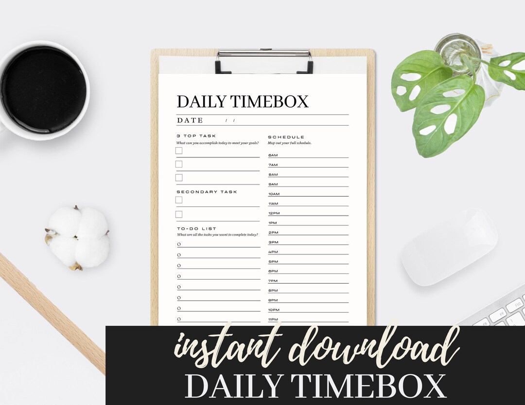 Daily Time Box | Time Management | Minimalist Daily Planner - Etsy
