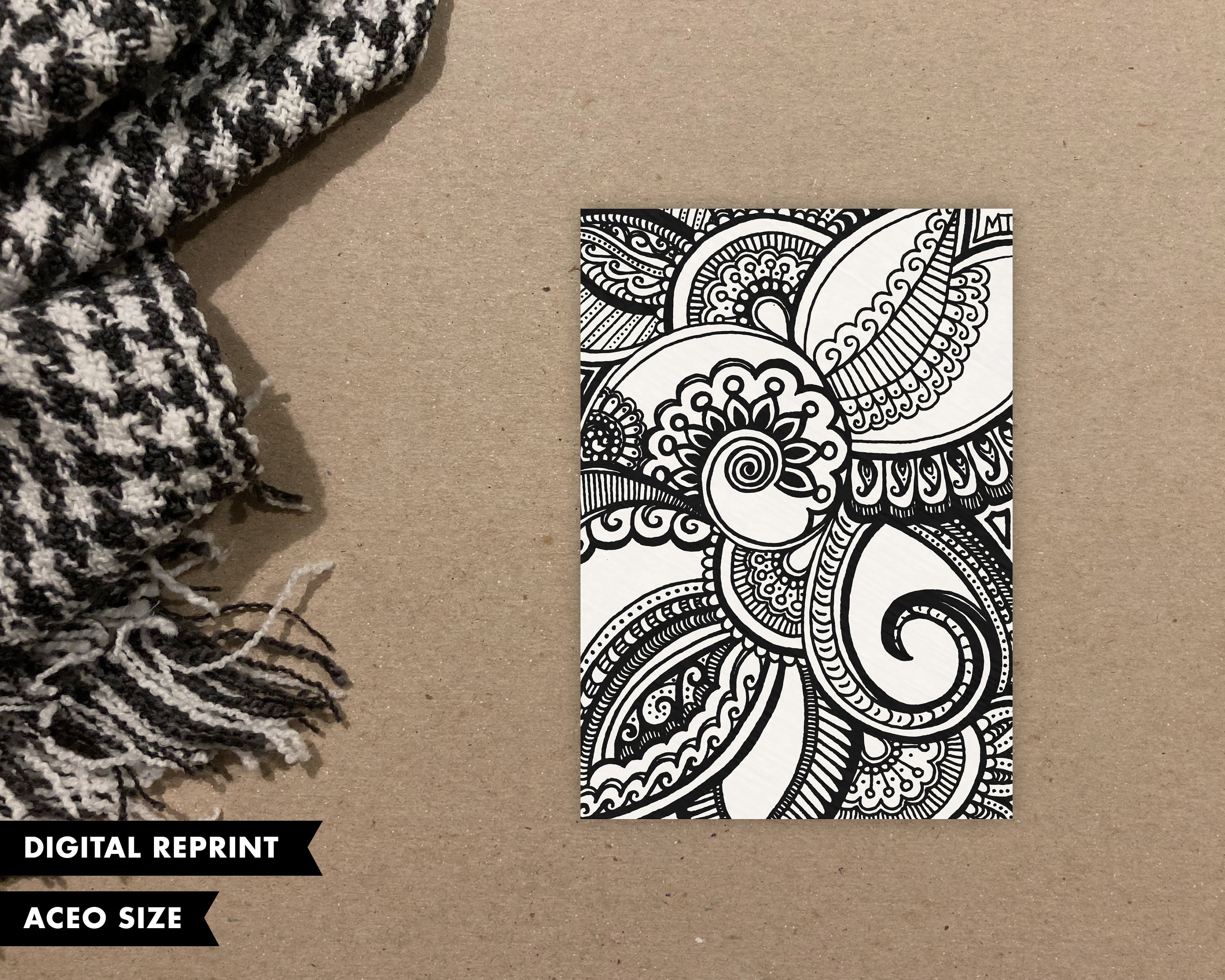 Zentangle Pen and Ink Drawing Original Henna Artwork Abstract Paisley ...