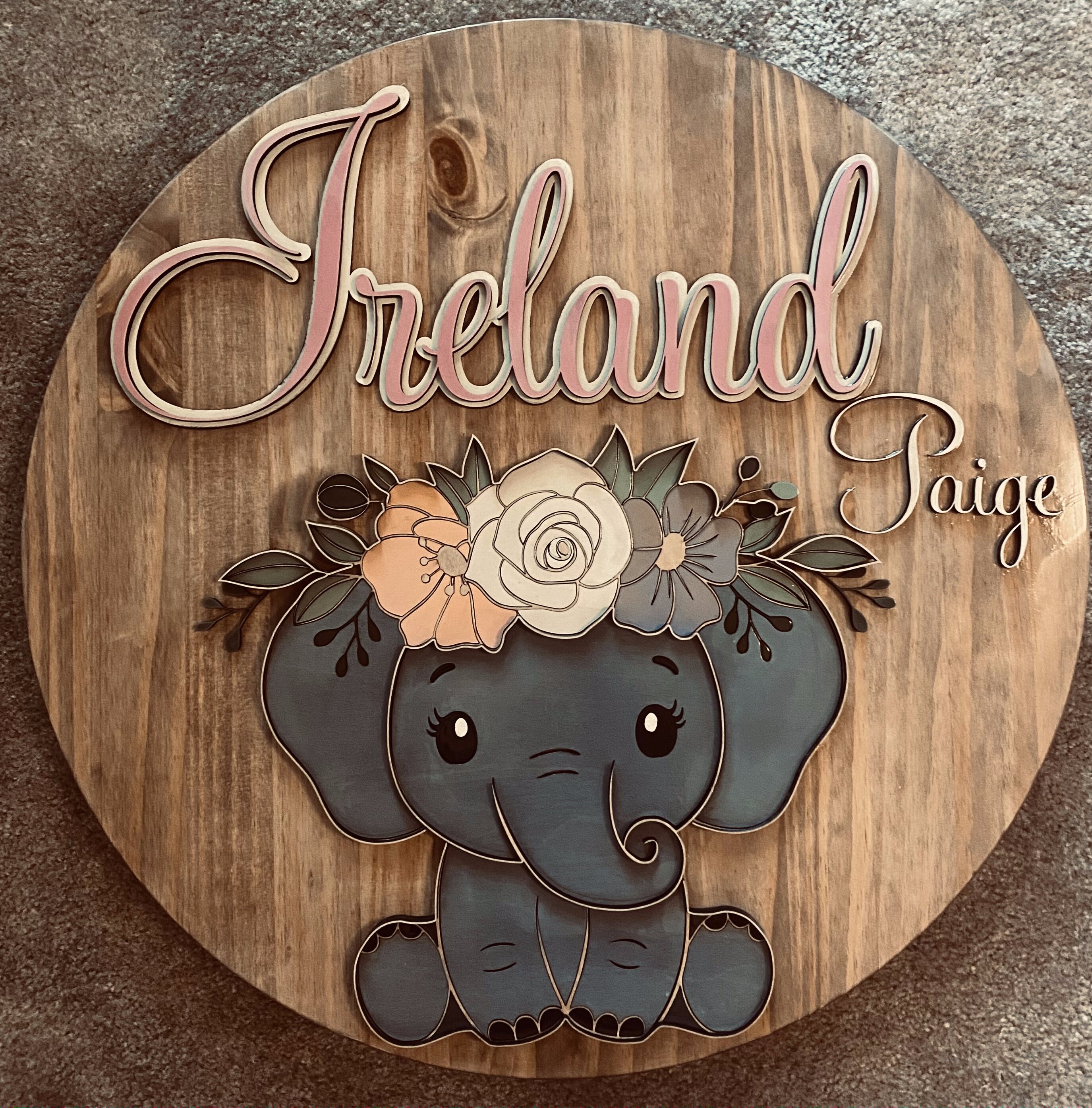 Personalized Elephant Nursery Sign 23' Round - Etsy