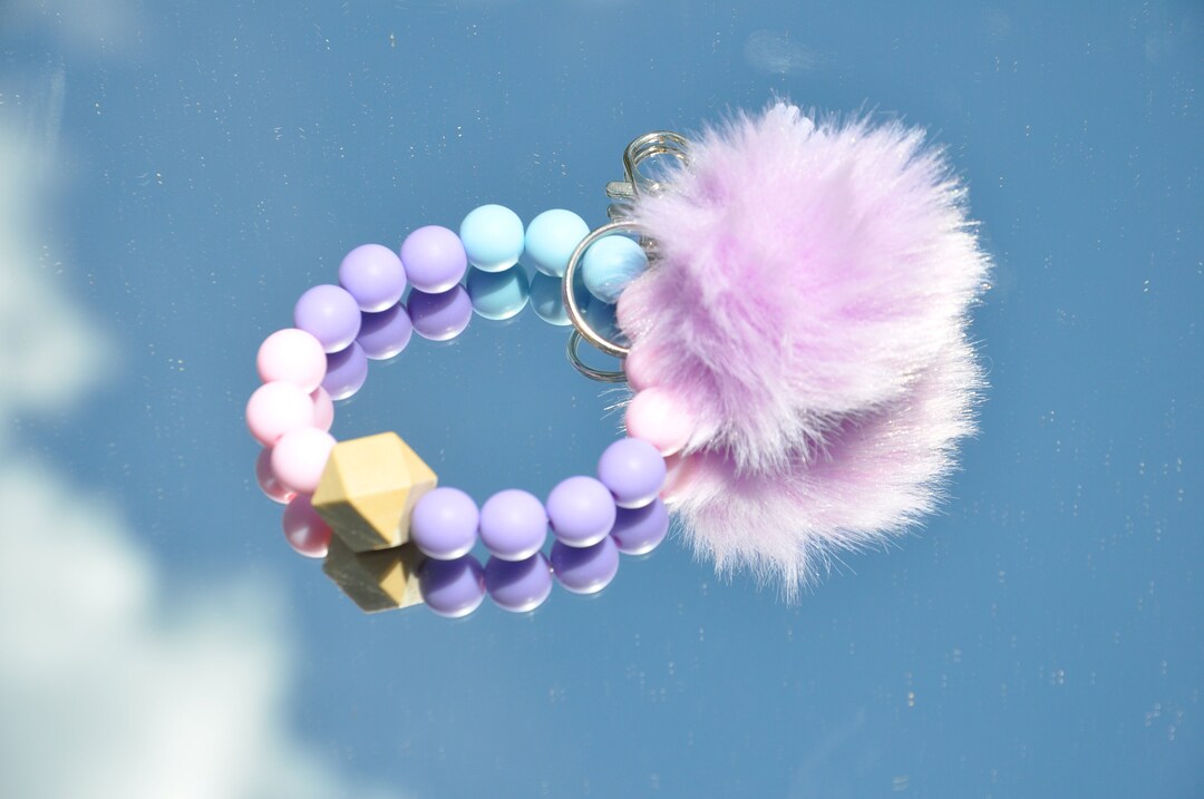 Purple Key Chain Wristlet With Purple Pom Pom and Key Chain - Etsy