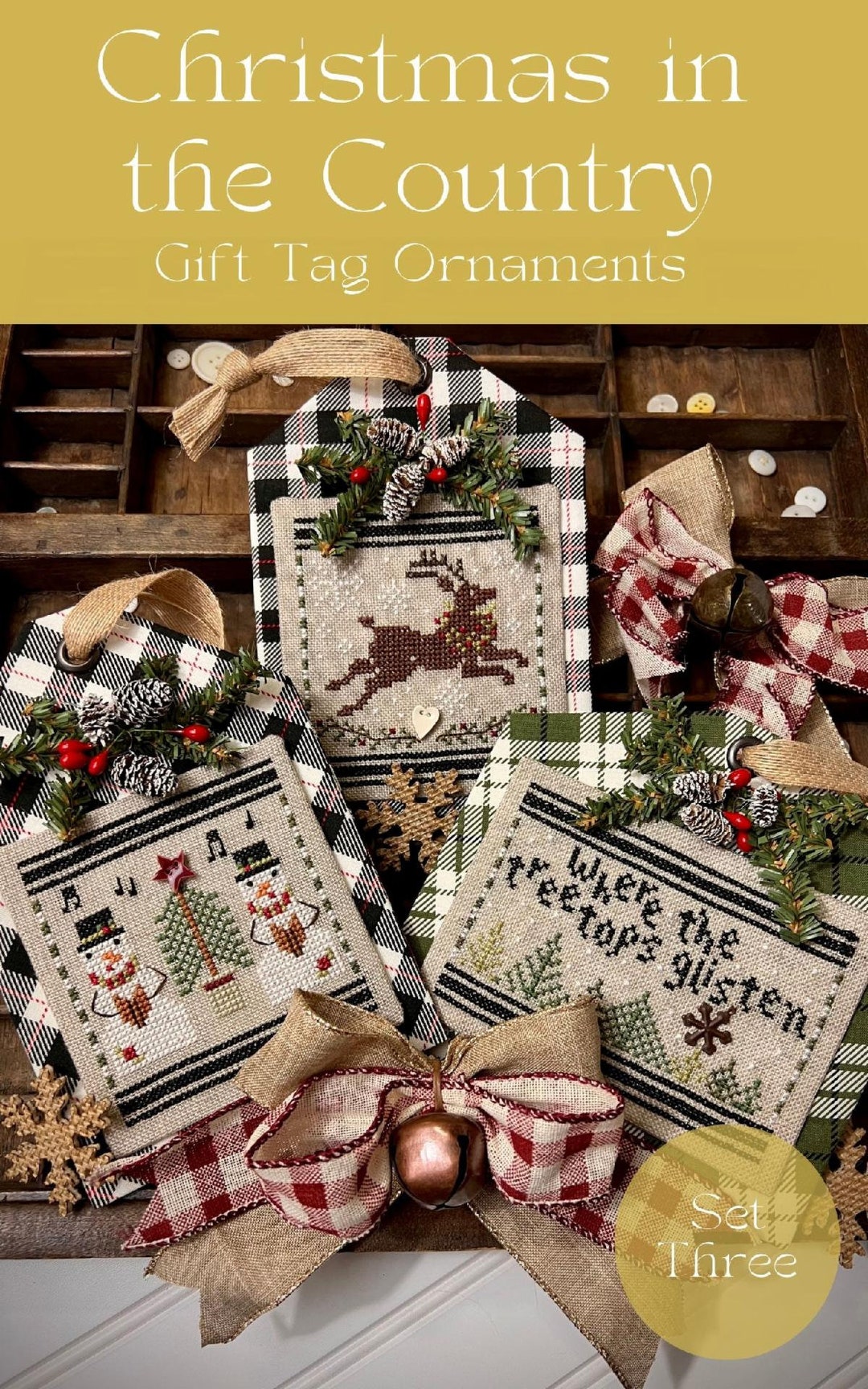 Christmas in the Country Gift Tag Ornaments Set 3 by Annie Beez Folk ...