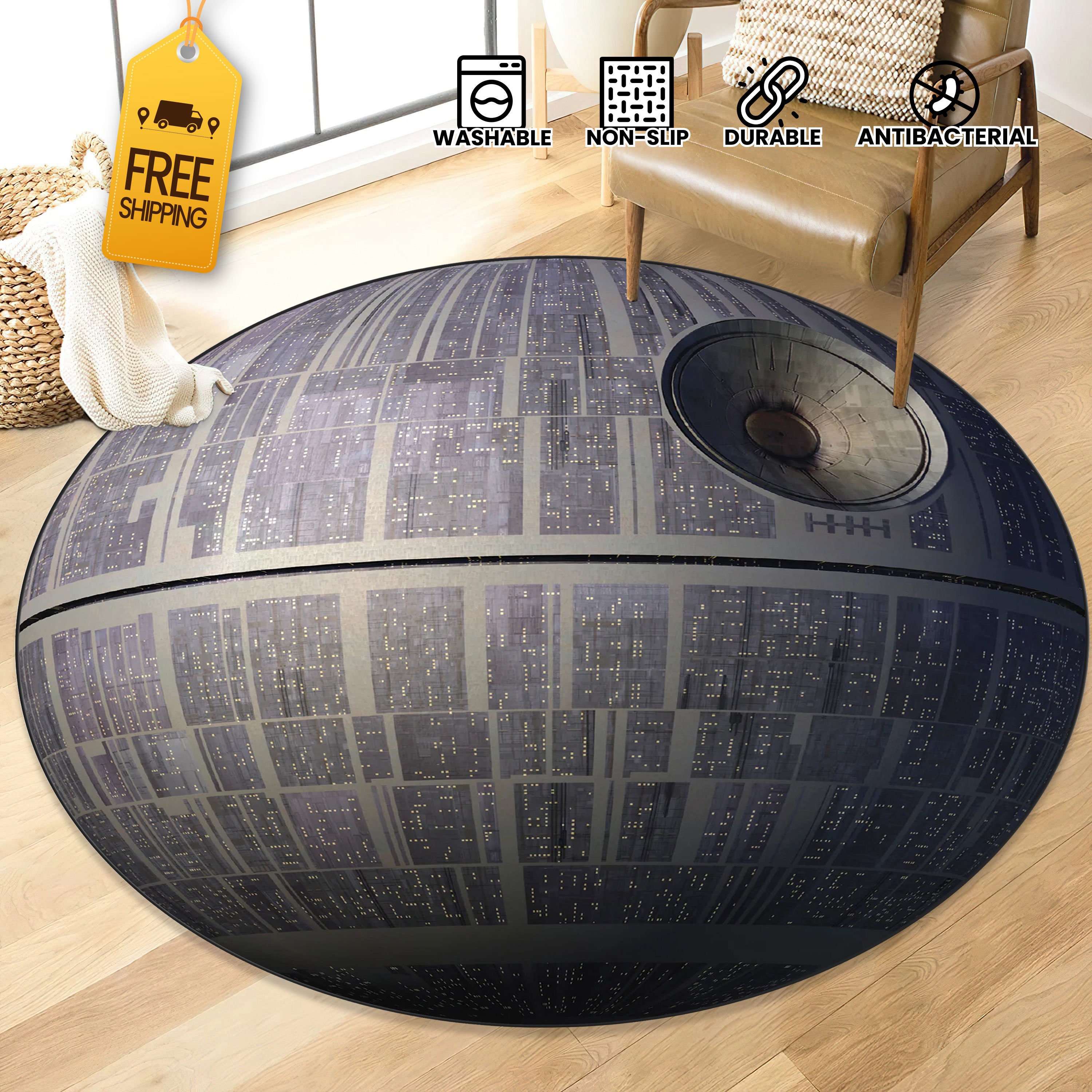 Legendary Movie Rug, Death Star Rug, Home Theater Décor, TV Room Rug ...