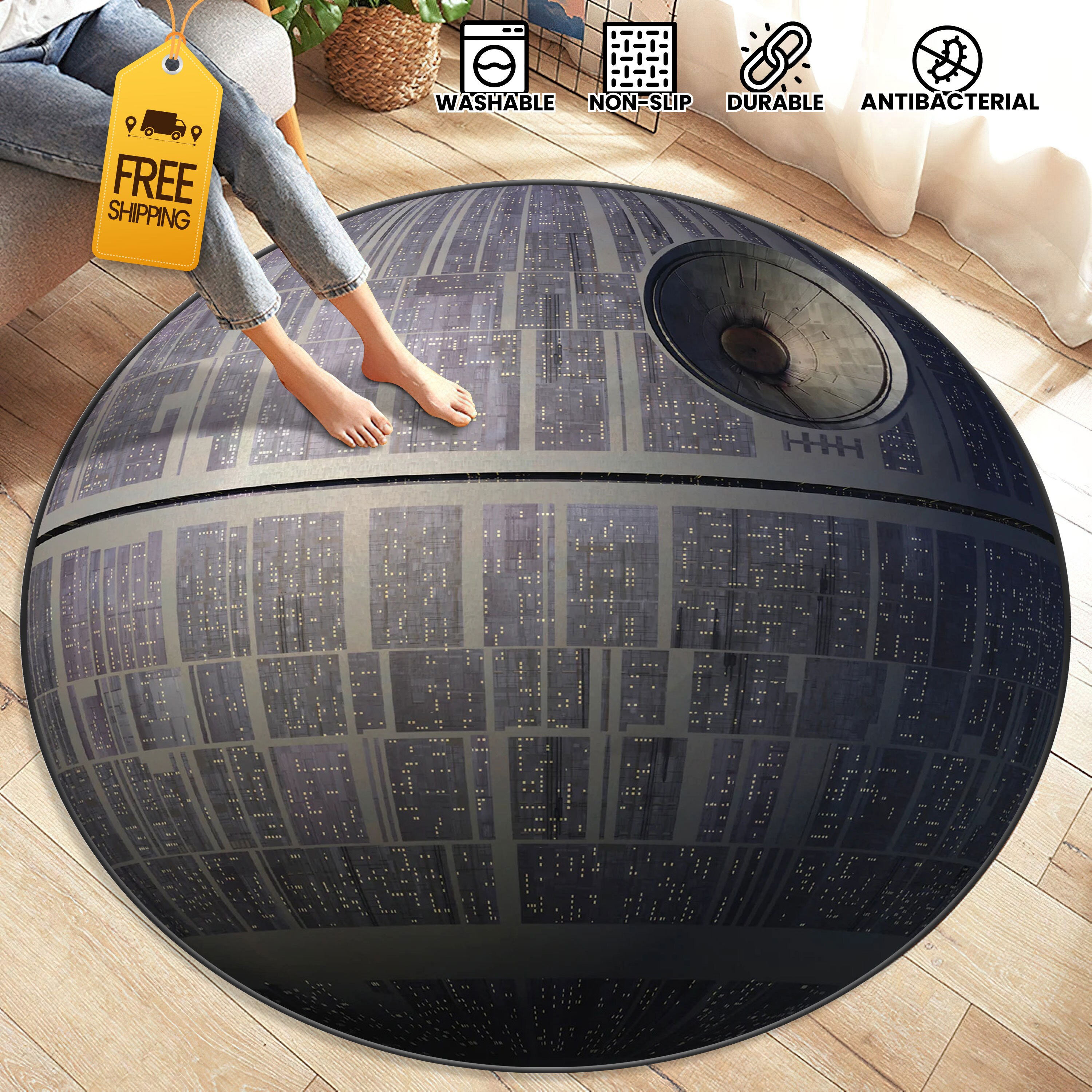 Legendary Movie Rug, Death Star Rug, Home Theater Décor, TV Room Rug ...