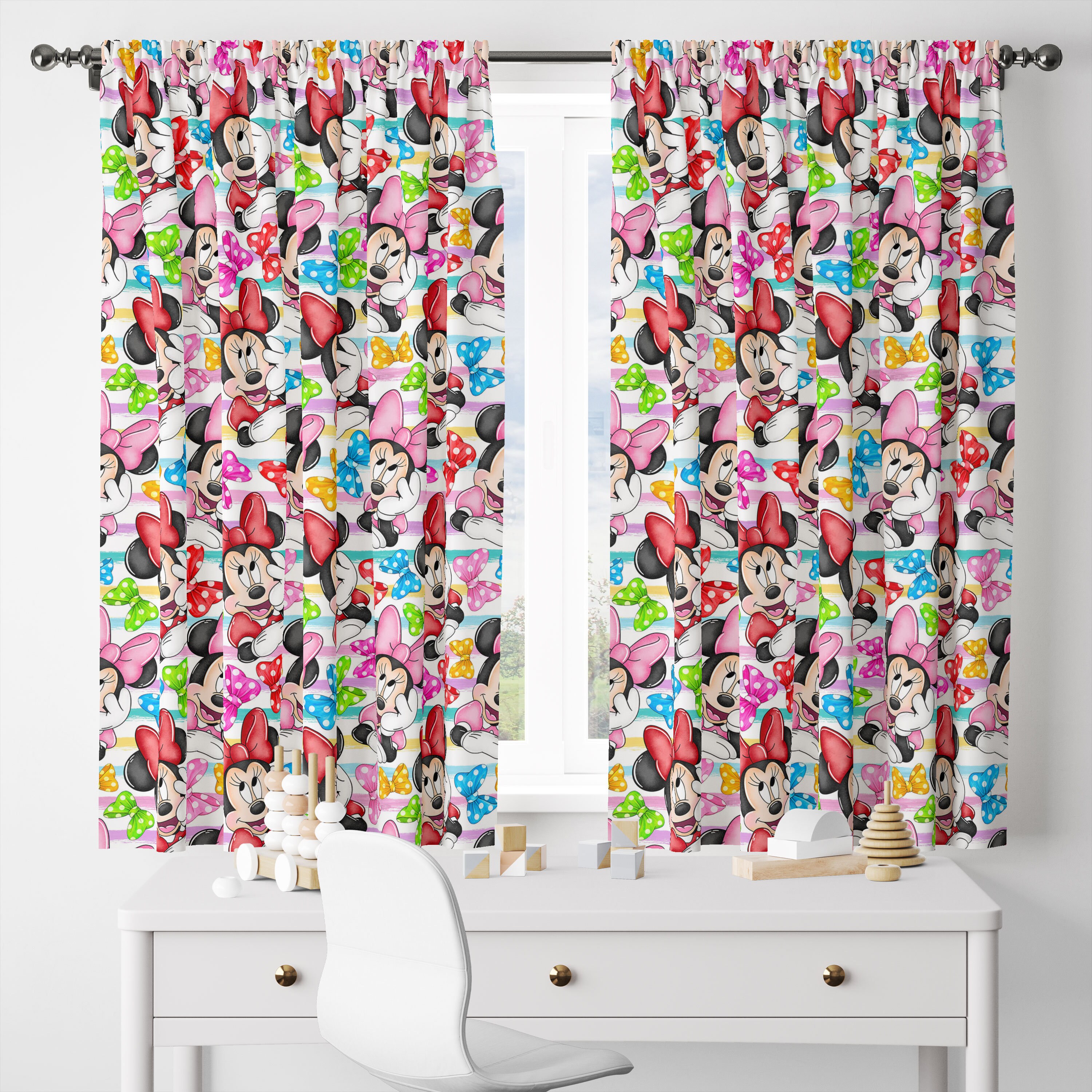 Minnie Mouse Colorful Desing, Nursery Kids Curtain Panels, Baby Room ...
