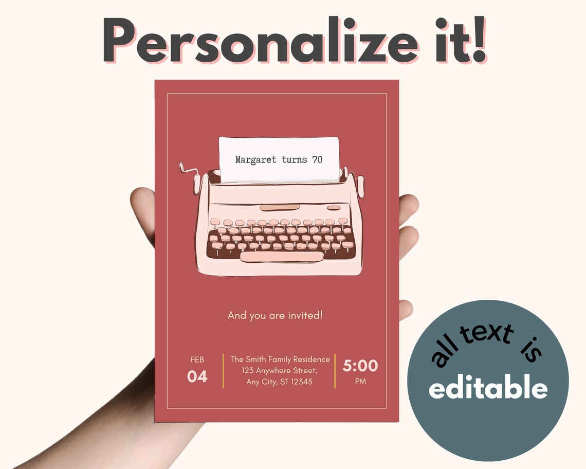 Vintage Typewriter Party Invitation Online Editable Template - Etsy