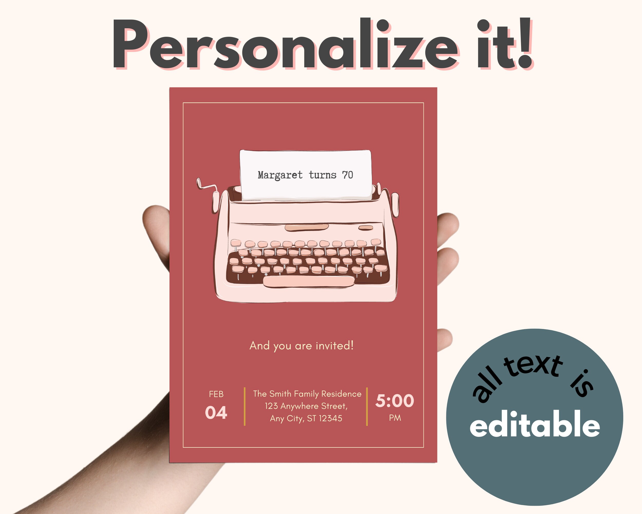 Vintage Typewriter Party Invitation Online Editable Template - Etsy