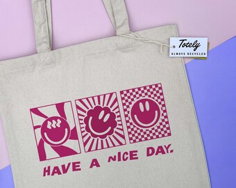 Smiley Face Tote Bag - Etsy UK