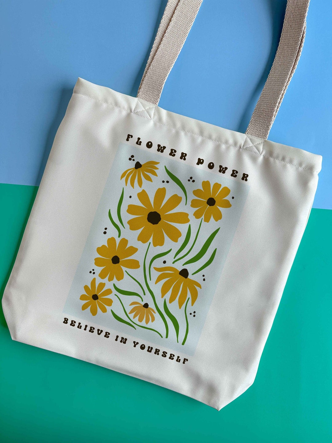 Flower Power Handmade Tote Black Eyed Susan Design Secure Inside Zip ...