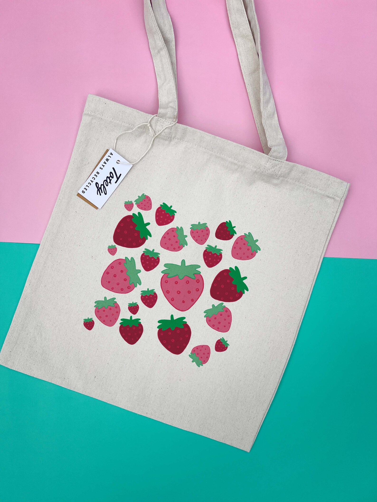 Pastel Cute Strawberry Cottage Core Aesthetic Design on Canvas Tote Bag ...