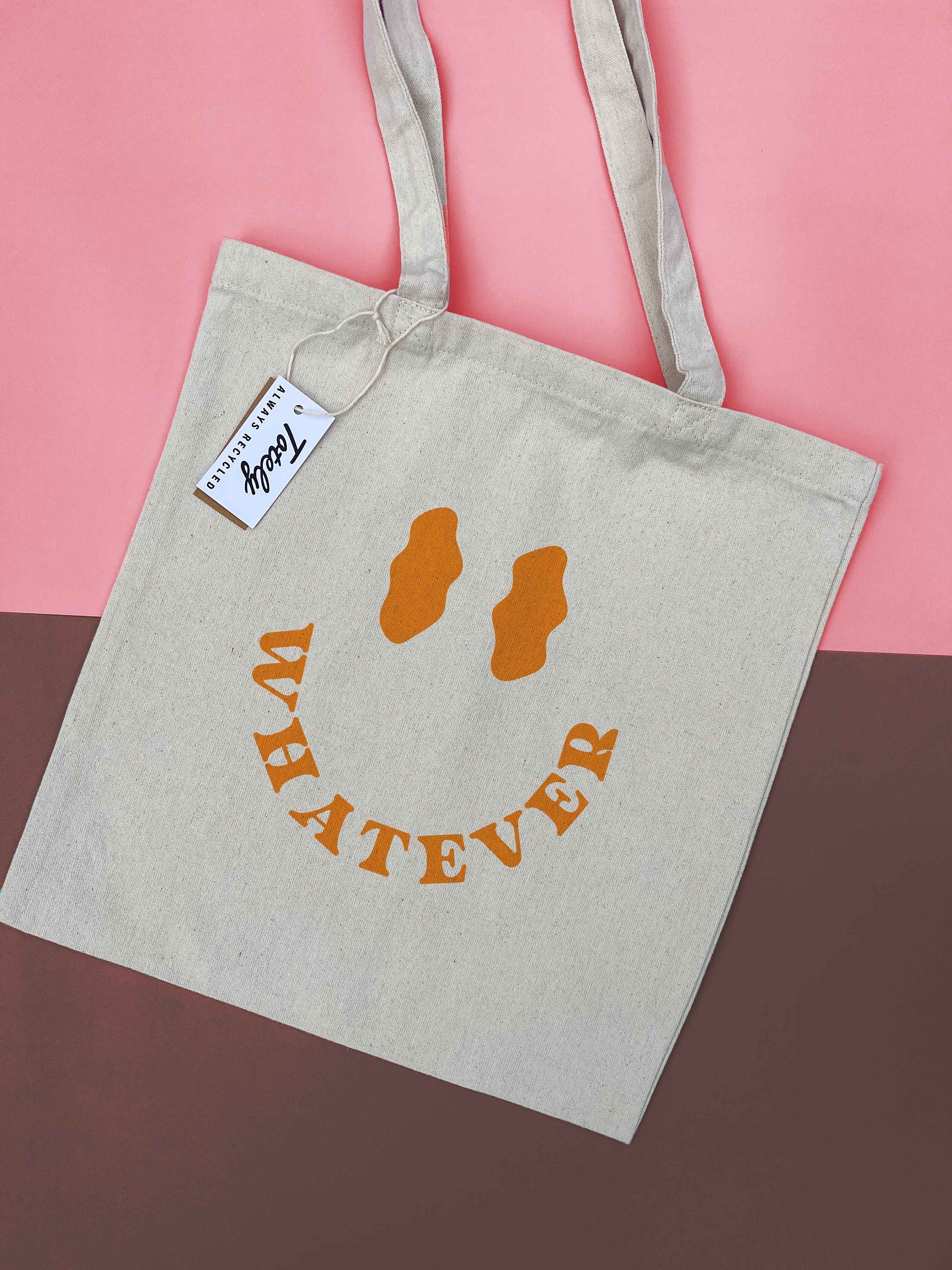 Smiley Face Tote Bag UK With 'whatever' Smile Design - Etsy