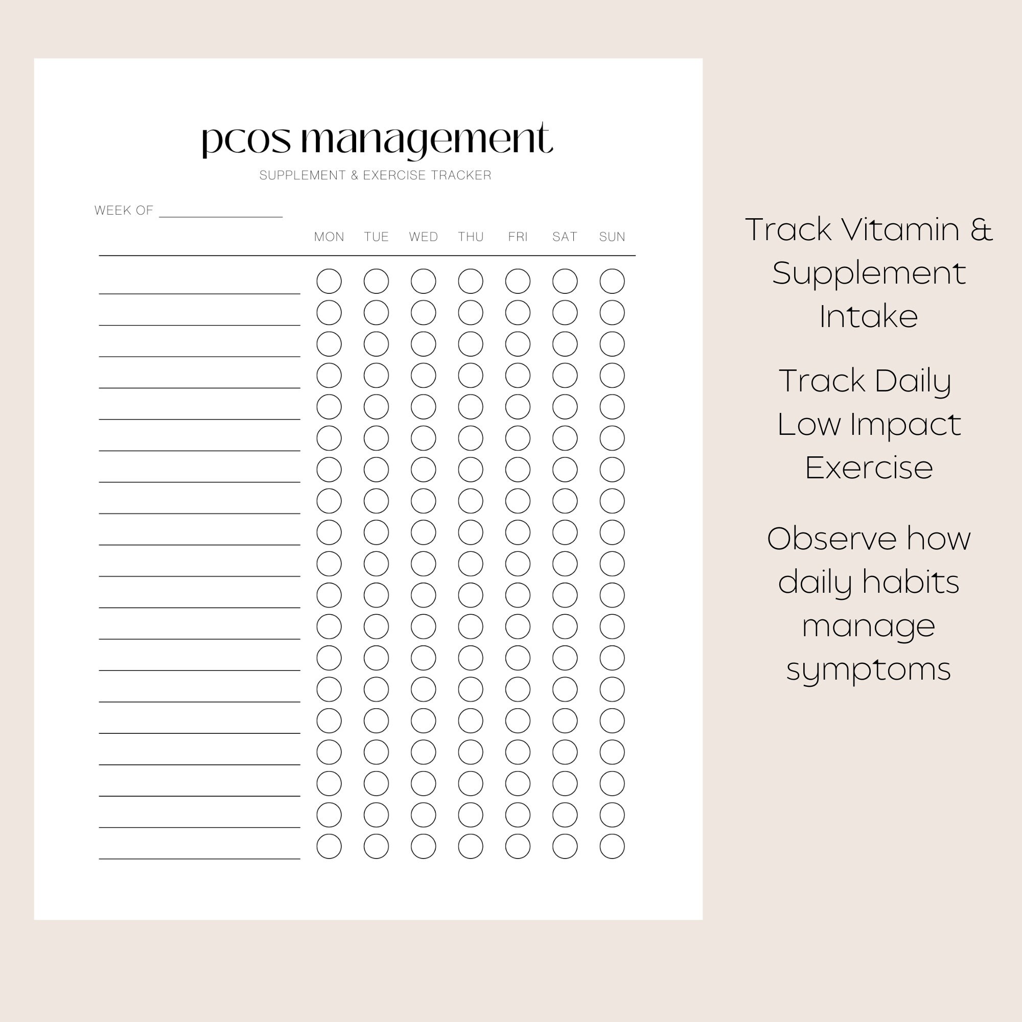 PCOS Vitamin & Supplement Tracker PCOS Wellness PCOS Exercise Planner ...