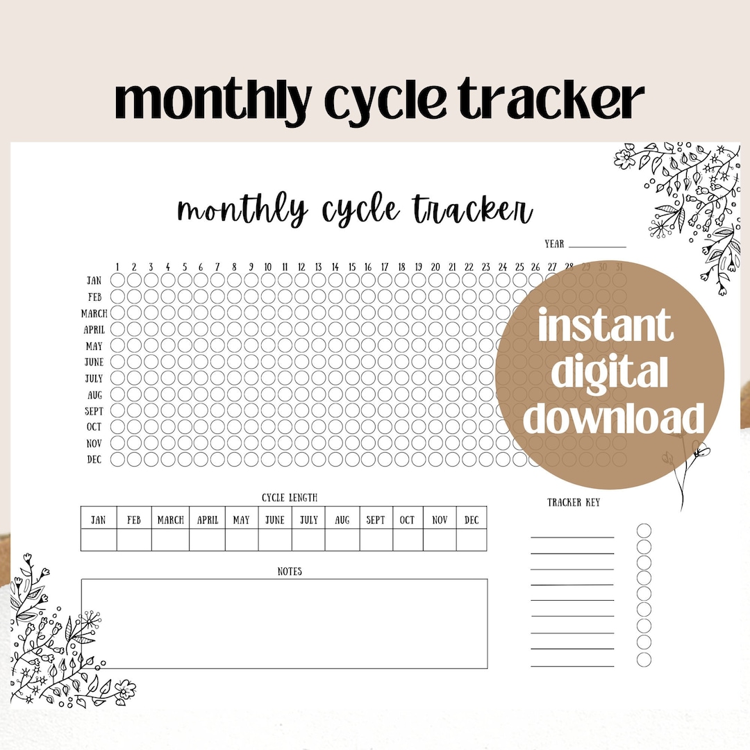 Boho Minimalist Monthly Cycle Tracker, Menstrual Cycle Printable ...